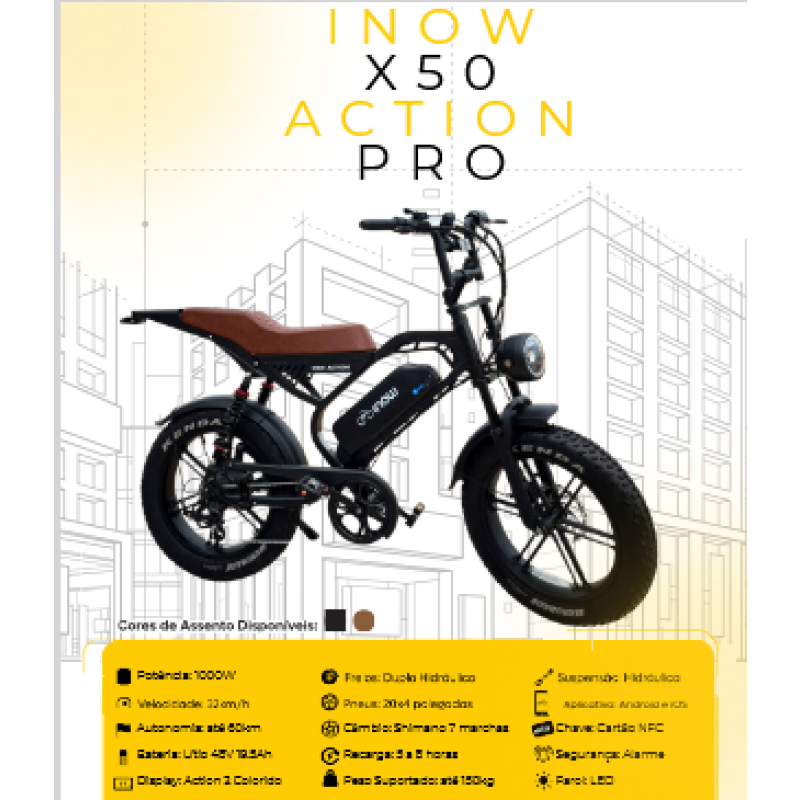 BICICLETA ELÉTRICA X50 ACTION PRO 1000W 42V INOW