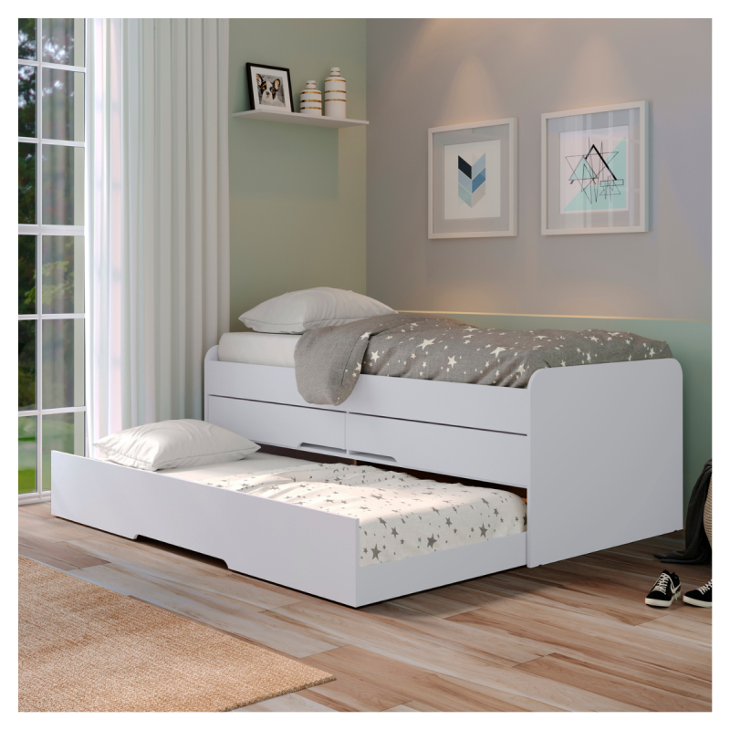 Cama Bibox Solteiro Juliette 2 Gavetas Branco Robel Moveis