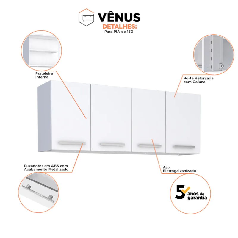 Armário Aéreo De Aço Venus Flat 1.50 Branco 87773 Cozimax