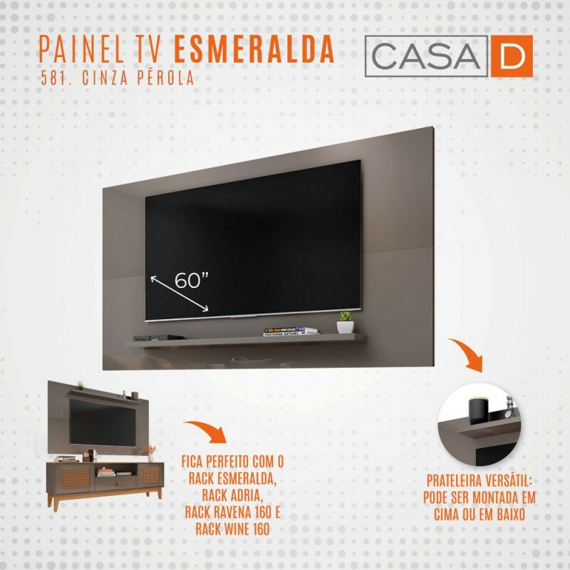 Painel Esmeralda 1.58 TV até 60 Cinza Perola Casa D Móveis