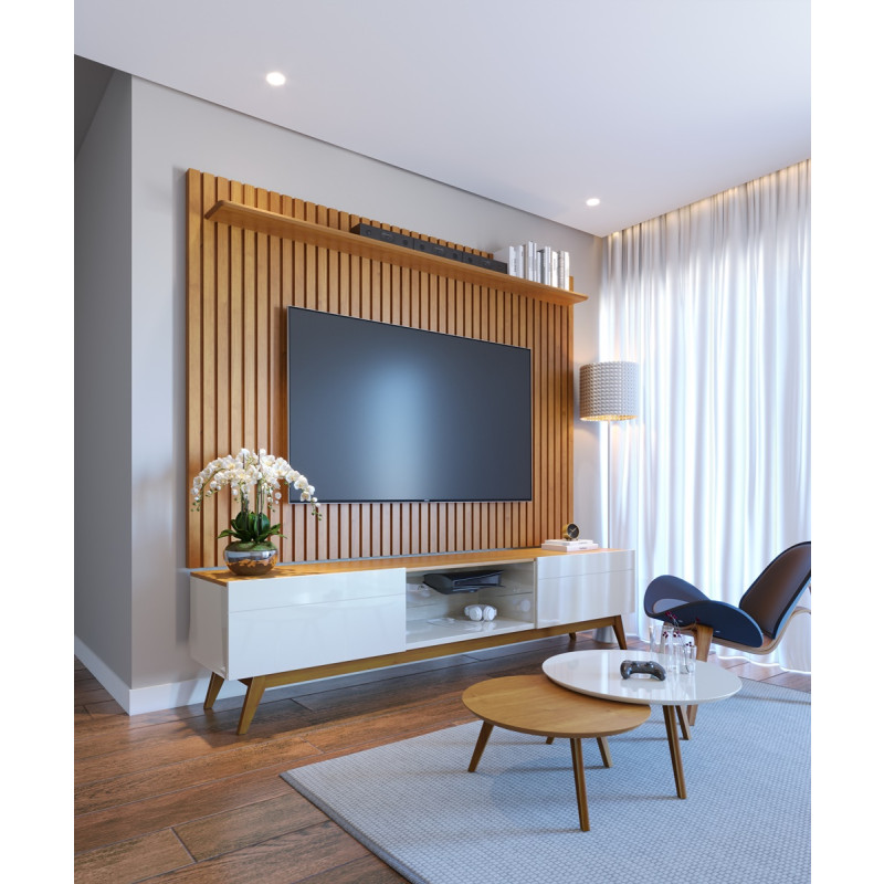 Painel Ripado Loft Com Rack Classic 2 Gav 2.2 Off White Nature Imcal